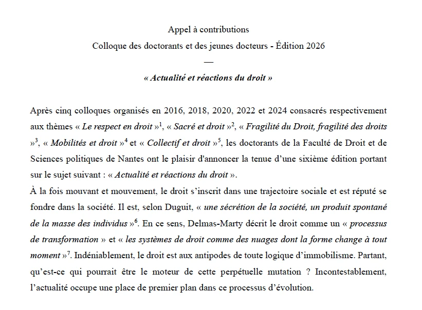 Appel à contributions Colloque «Actualité et réactions du droit ...